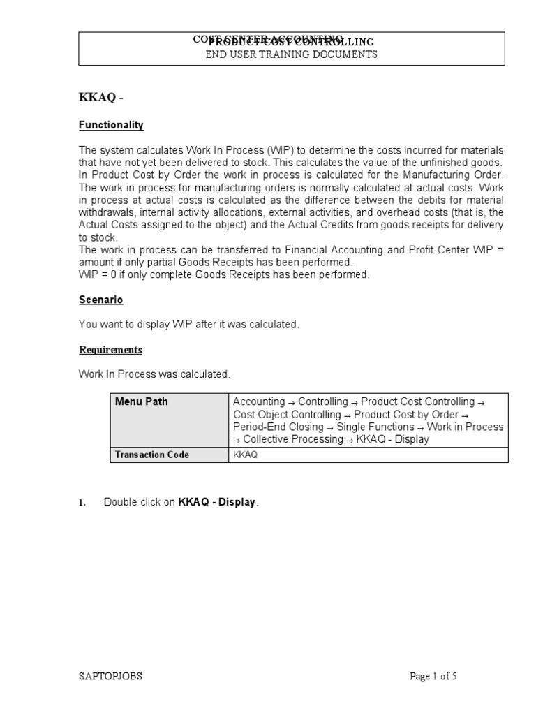 KKAQ Display WIP For CO Production Order Coll. | PDF