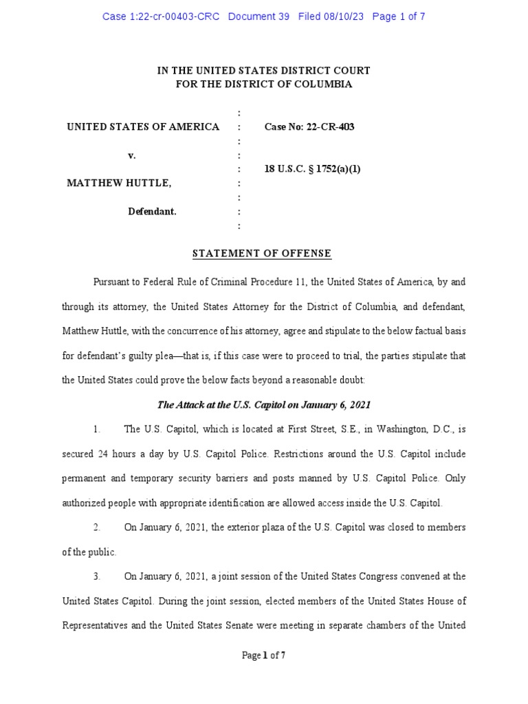 Huttle Matthew Statement of Offense | PDF