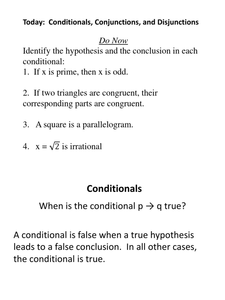9/26/2011 Geometry Conditionals, Disjunctions, and Conjunctions | PDF ...