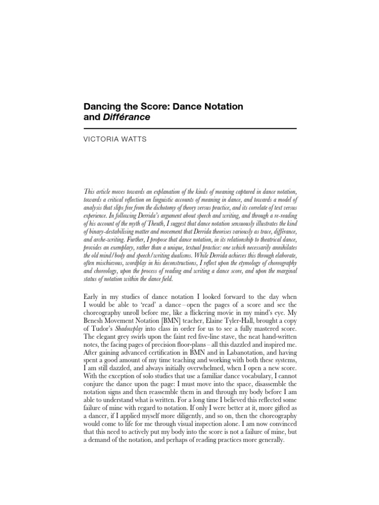 Dancing The Score: Dance Notation and Différance | PDF | Deconstruction ...