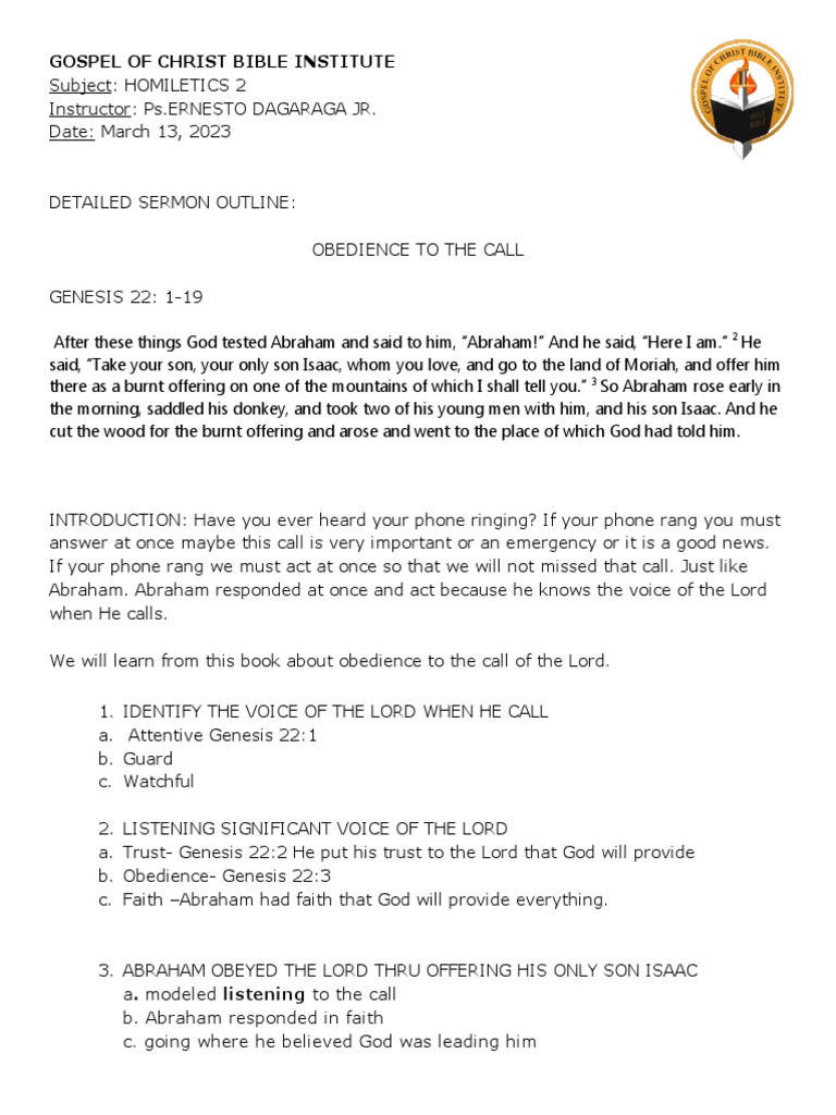 Detailed Sermon Outline Homiletics 2 Final | PDF