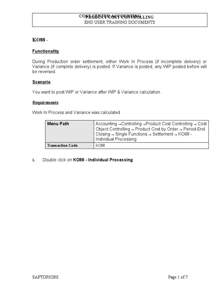 KO88 Actual Settlement Prod. Order Indiv. | PDF | Business | Finance ...