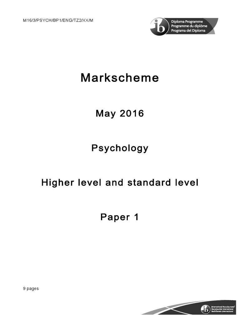 Psychology Paper 1 TZ2 HLSL Markscheme | PDF Psychology Paper 1 TZ2 HLSL Markscheme | PDF