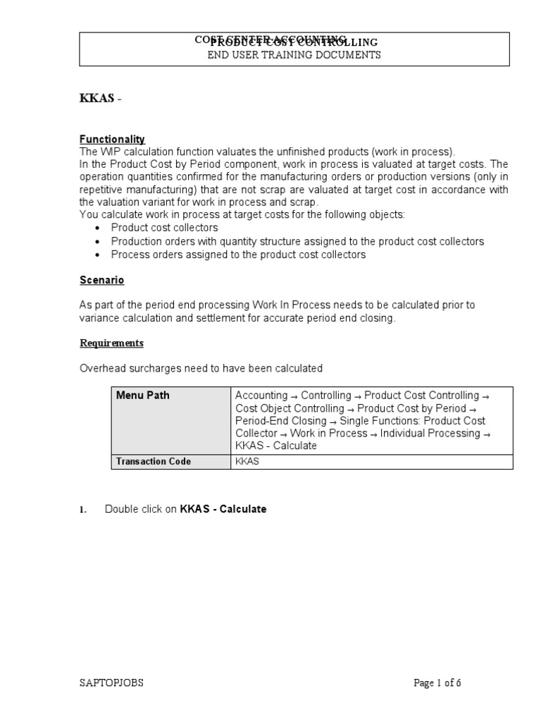 SAP WIP Calculation Process Guide | PDF | Cost | Computing