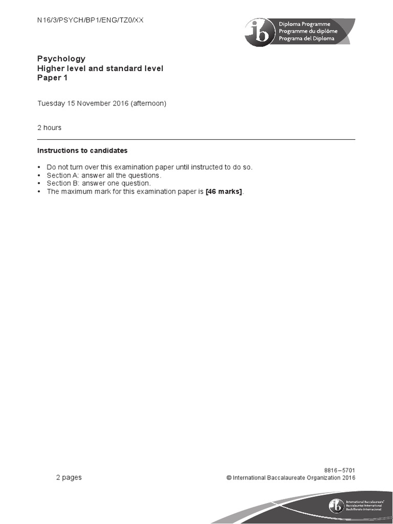 Psychology Paper 1 HLSL | PDF