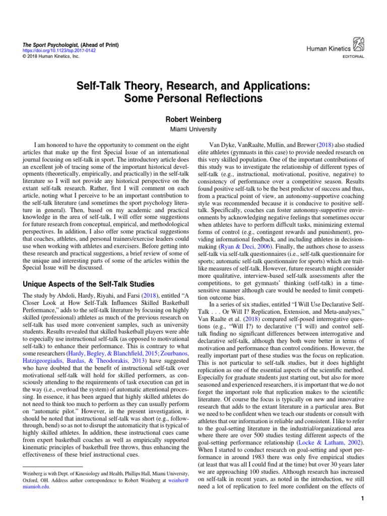 Self-Talk Theory, Research, and Applications | PDF