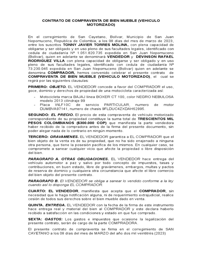 Contrato de Compraventa de Bien Mueble | PDF | Propiedad | Derecho privado