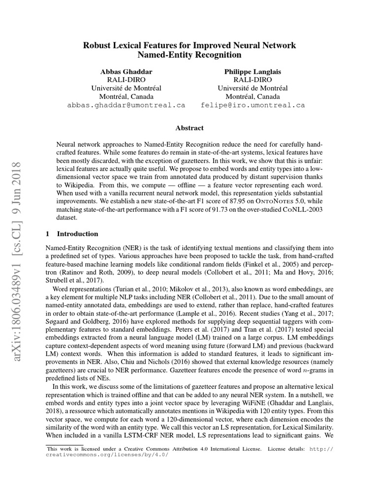 2018-COLING-Robust Lexical Features For Improved Neural Network Named-Entity Recognition | PDF