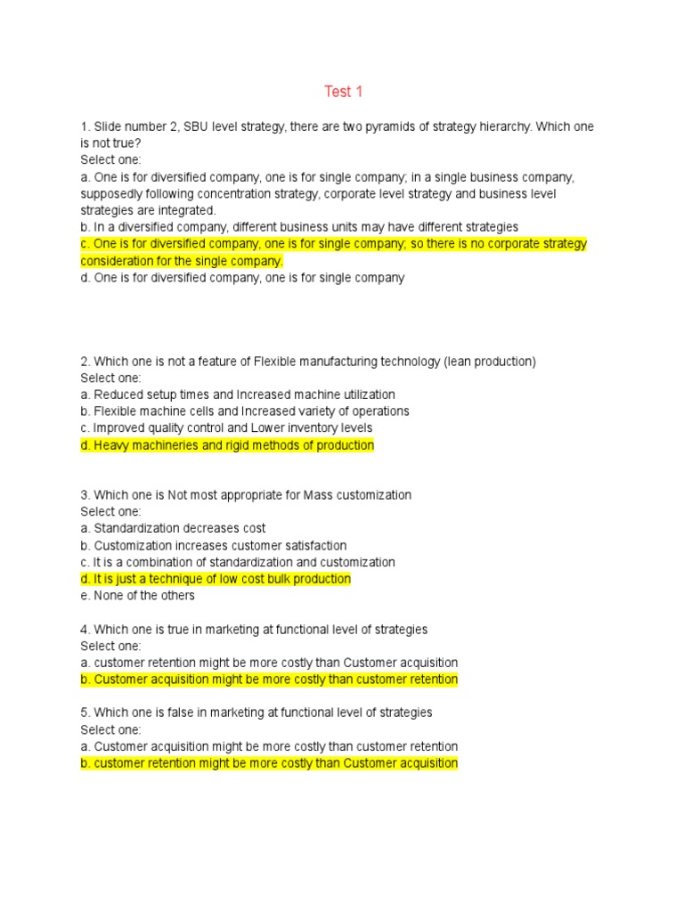 Strategic Management Quiz Answers | PDF | Strategic Management | Swot ...