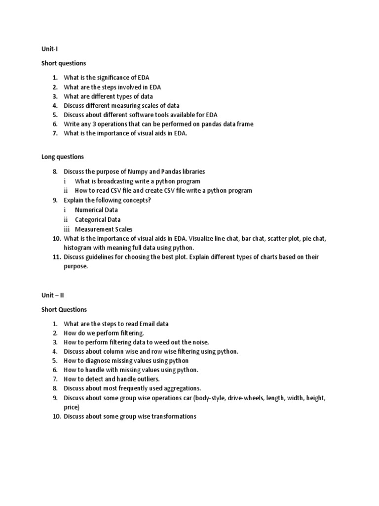 EDA_With Python Question bank | PDF