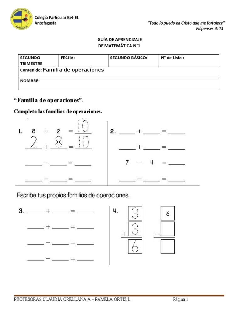 1°guía Familia de Operaciones | PDF