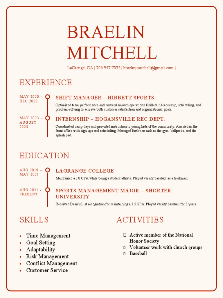 Braelin Mitchell Resume | PDF | Career & Growth