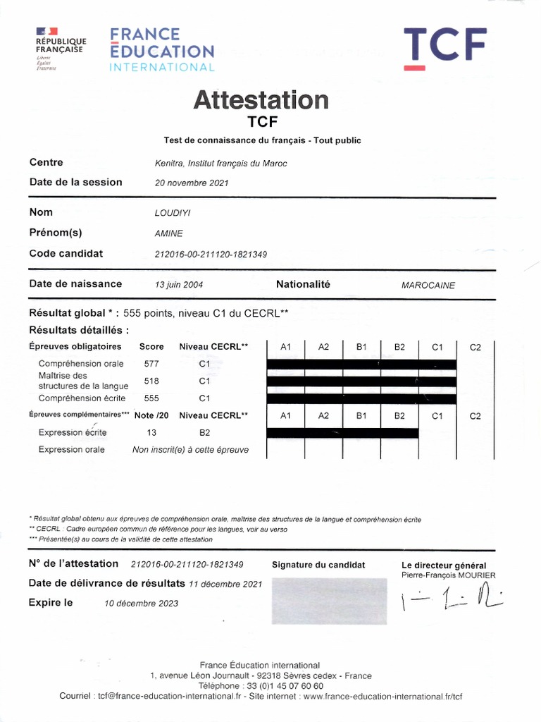 Attestation de TCF | PDF