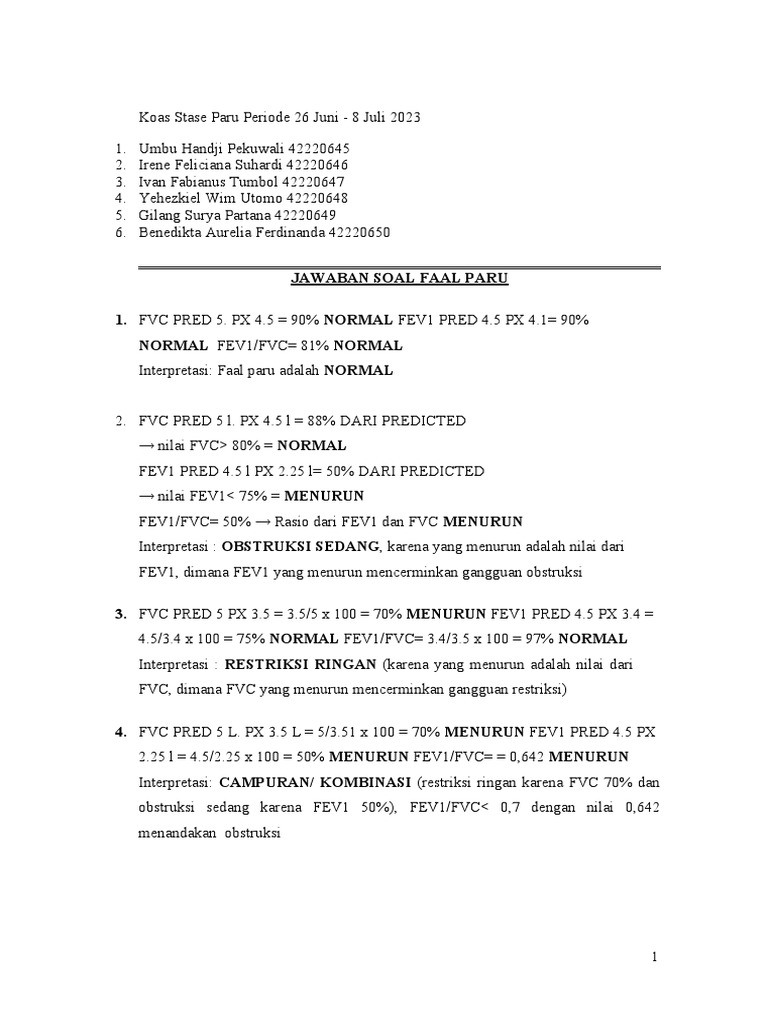 Kelompok F1 - Stase Paru - Faal Paru AGD | PDF