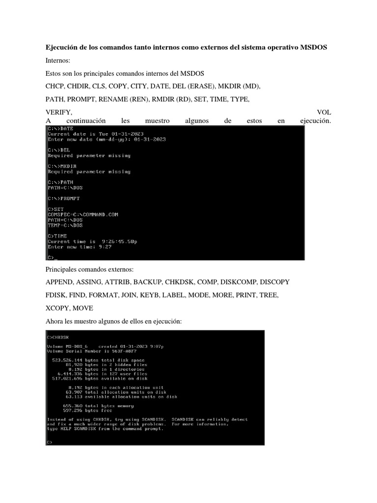 Comandos MSDOS: Internos y Externos | PDF