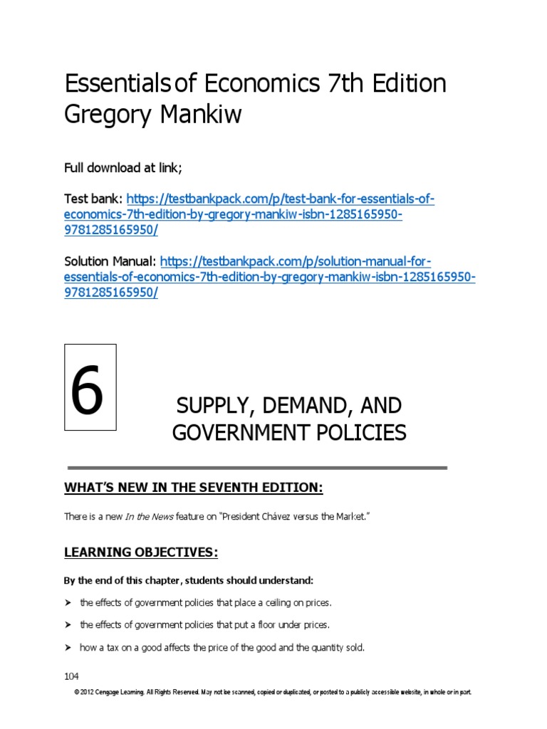 Essentials of Economics 7th Edition Gregory Mankiw Solutions Manual 1 | PDF