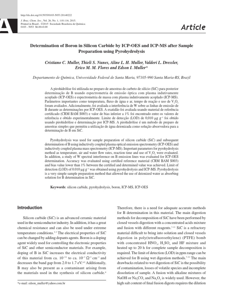 Determination of Boron in Silicon Carbide by ICP-OES and ICP-MS After Sample Preparation Using ...