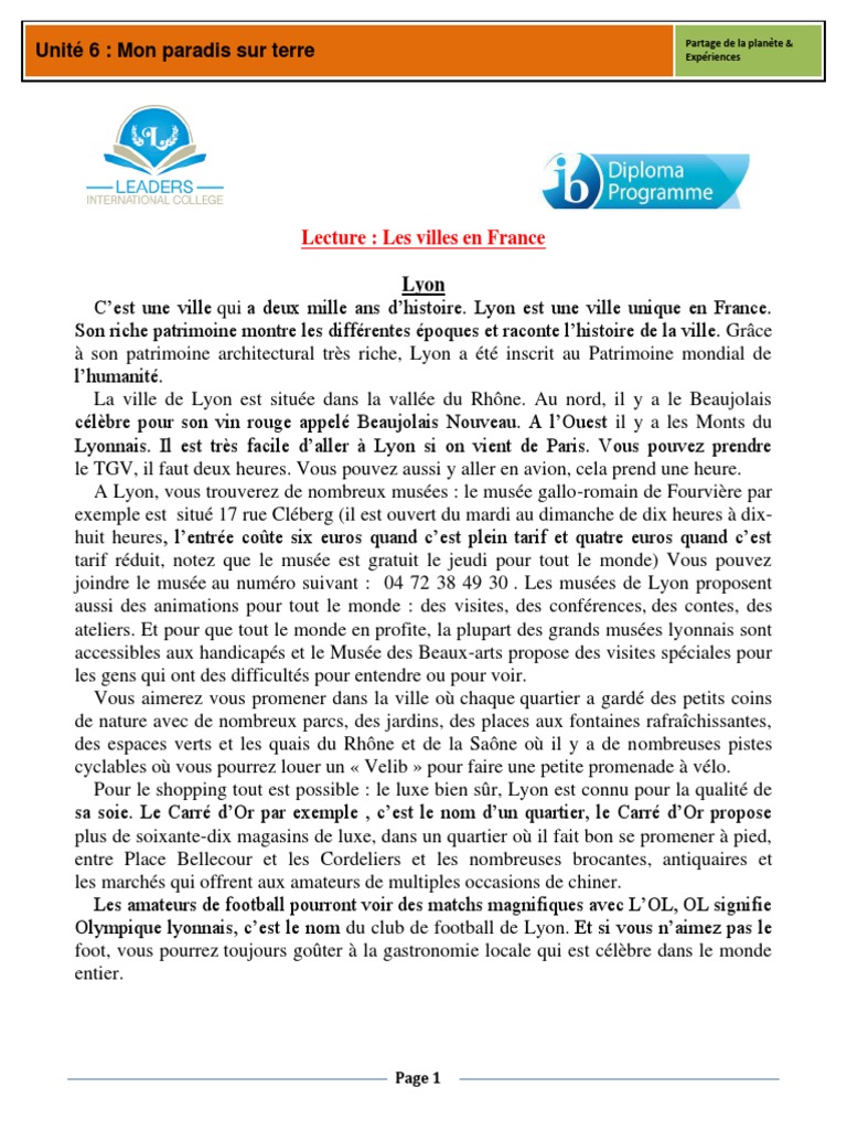 Lecture Les Villes en France | PDF