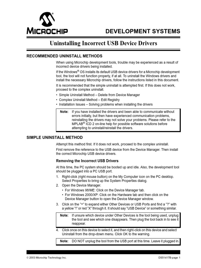 Uninstalling Incorrect USB Device Drivers | PDF