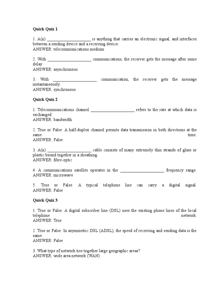 Telecom Quiz: Key Concepts Explained | PDF | Telecommunication ...