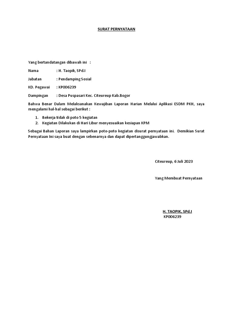 Surat Pernyataan PKH | PDF