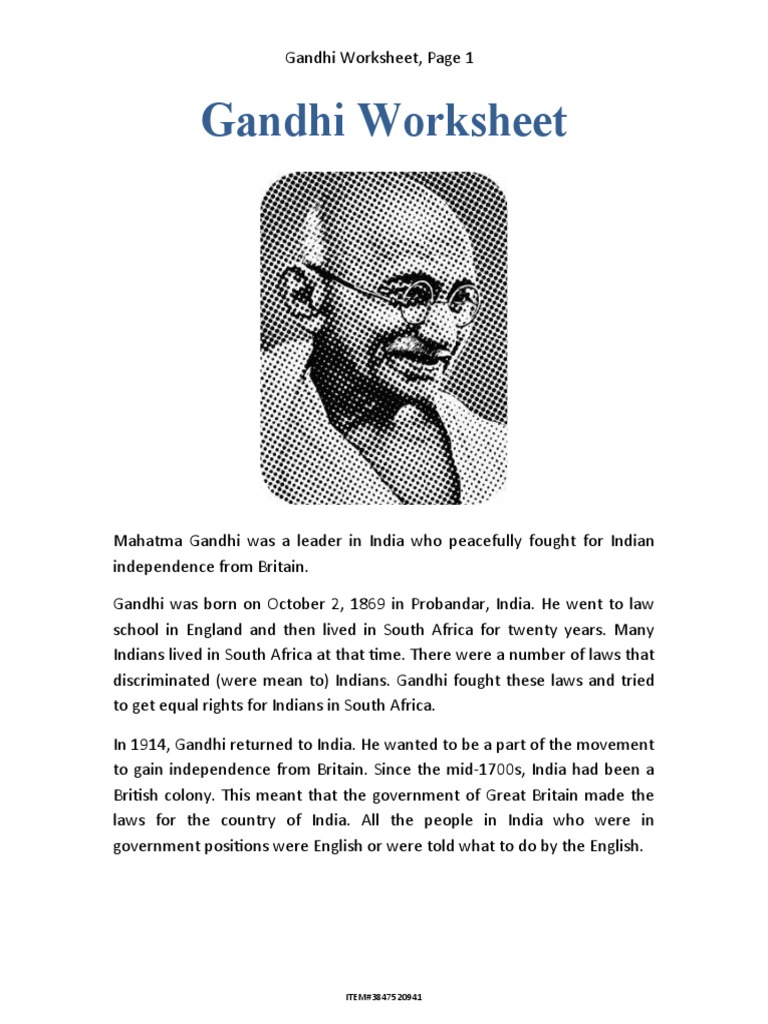 Worksheet Mahatma Gandhi | PDF