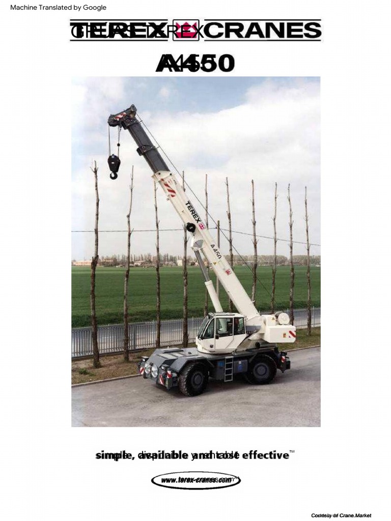 Grúa Terex A450: Especificaciones y Rendimiento | PDF | Eje | Engranaje