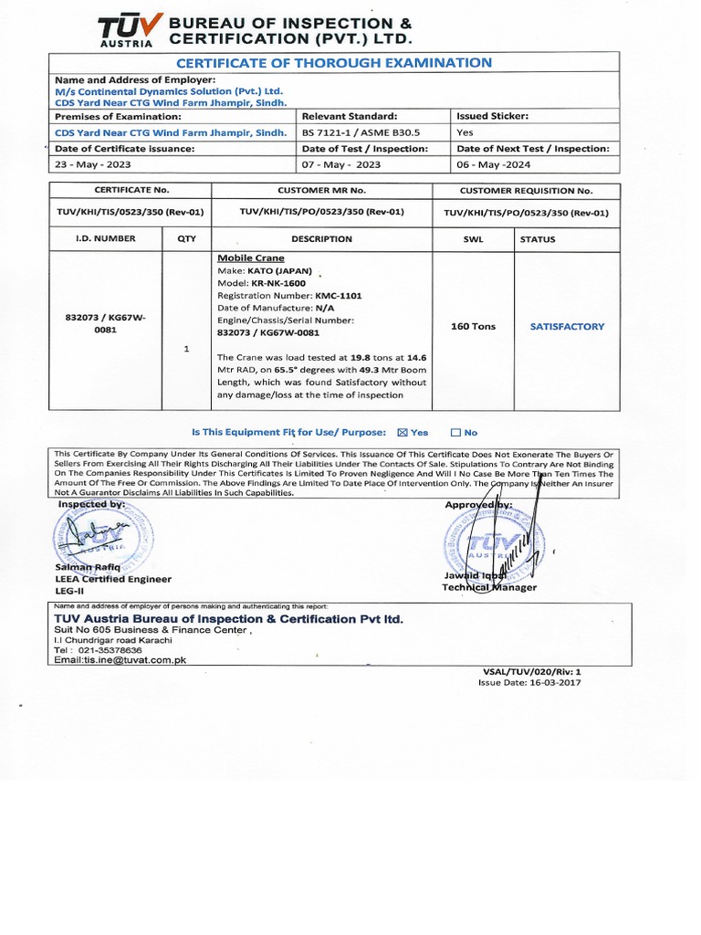 TPC Kato160t TUV (07-05-2023) | PDF
