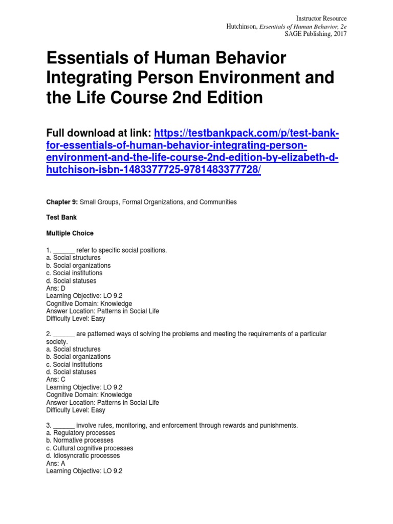 Essentials of Human Behavior Integrating Person Environment and The ...