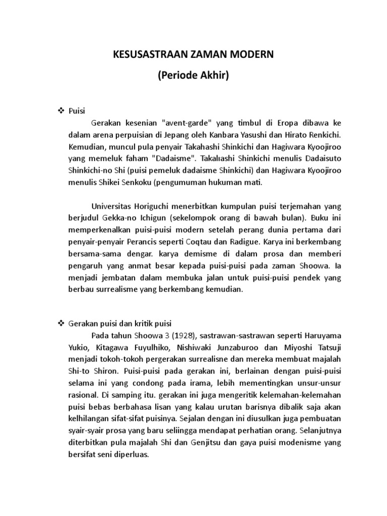 Kesusastraan Zaman Modern | PDF