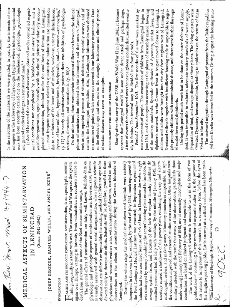 Brozek Medical Aspects Starvation Leningrad 230b 1947-7 | PDF