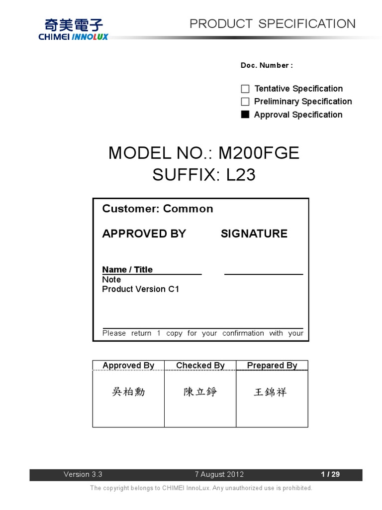 M200FGE L23 CHIMEIInnolux | PDF | Hertz | Backlight