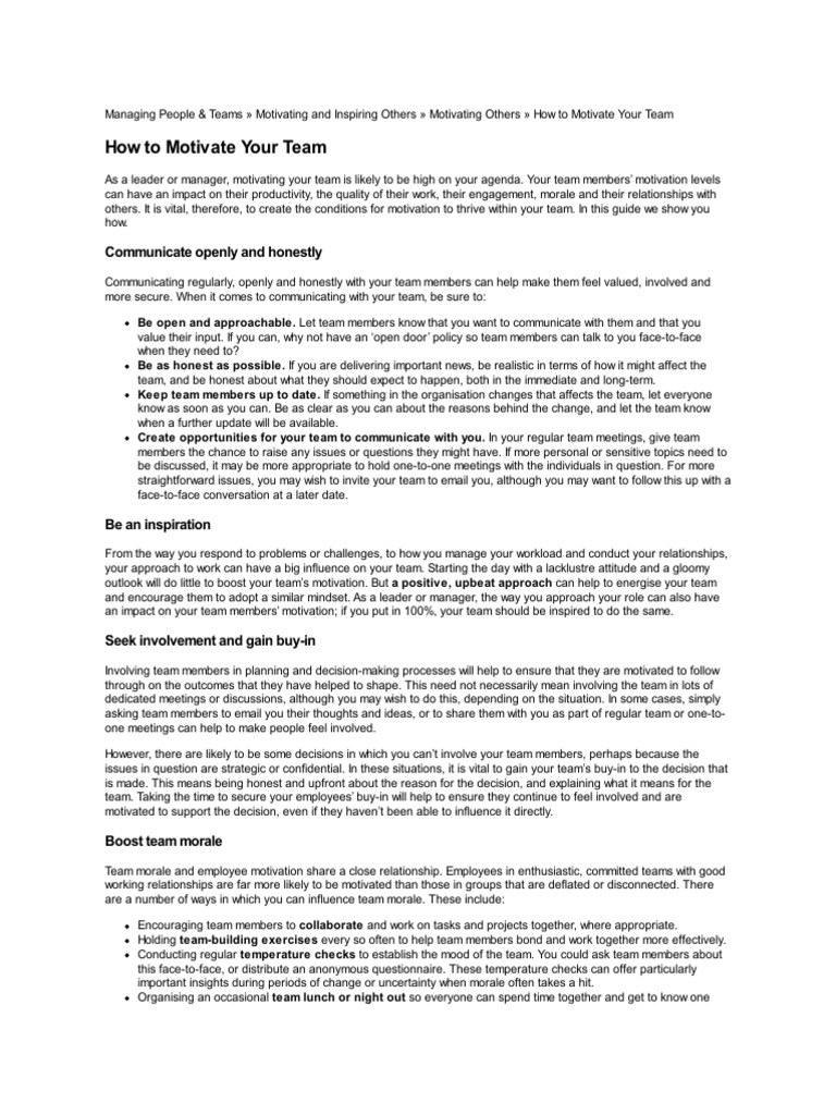 How To Motivate Your Team | PDF | Motivation | Motivational