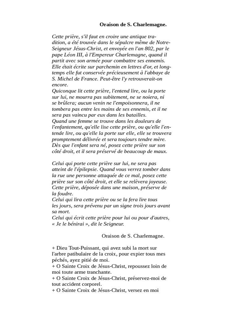 Oraison de Saint Charlemagne | PDF | Jésus
