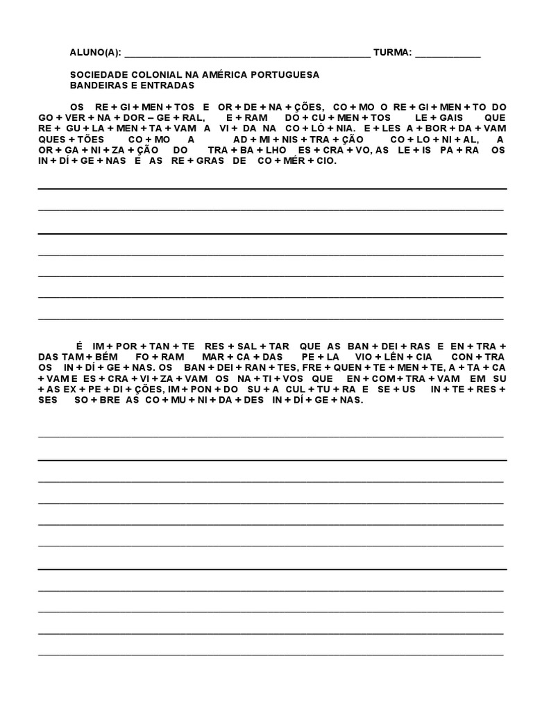 Ativ. Adaptada - Sociedade Colonial - Bandeiras e Entradas | PDF | Carreira e Crescimento