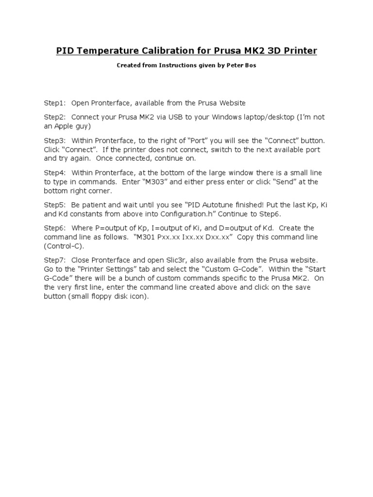 PID Calibration for Prusa MK2 Printer | PDF | Computers