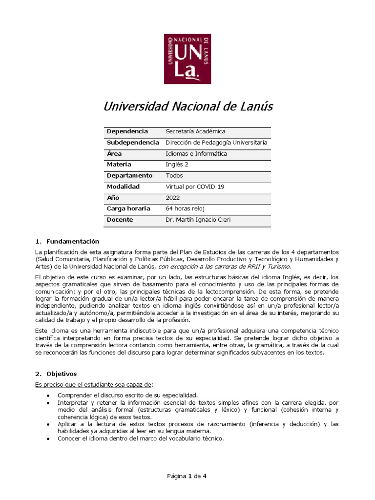 Programa de Ingles 2 2022 | PDF