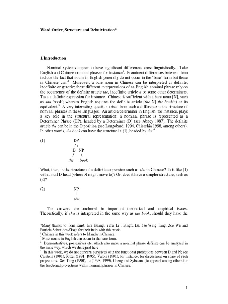 Word Order, Structure and Relativization | PDF | Semantics | Linguistic Morphology