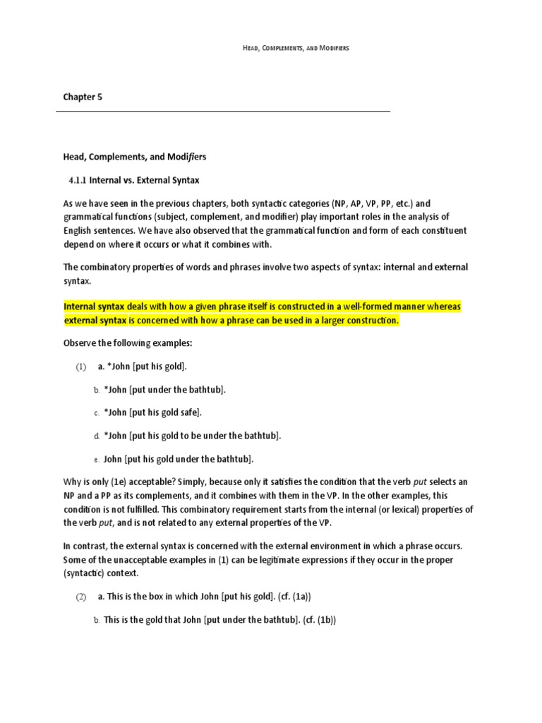 Grammar and Syntax Chapter 5 | Download Free PDF | Syntax | Phrase