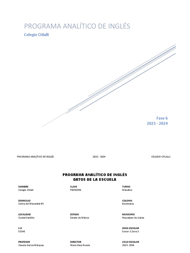 Programa Analítico de Inglés Secundaria | PDF | Adjective | Verb