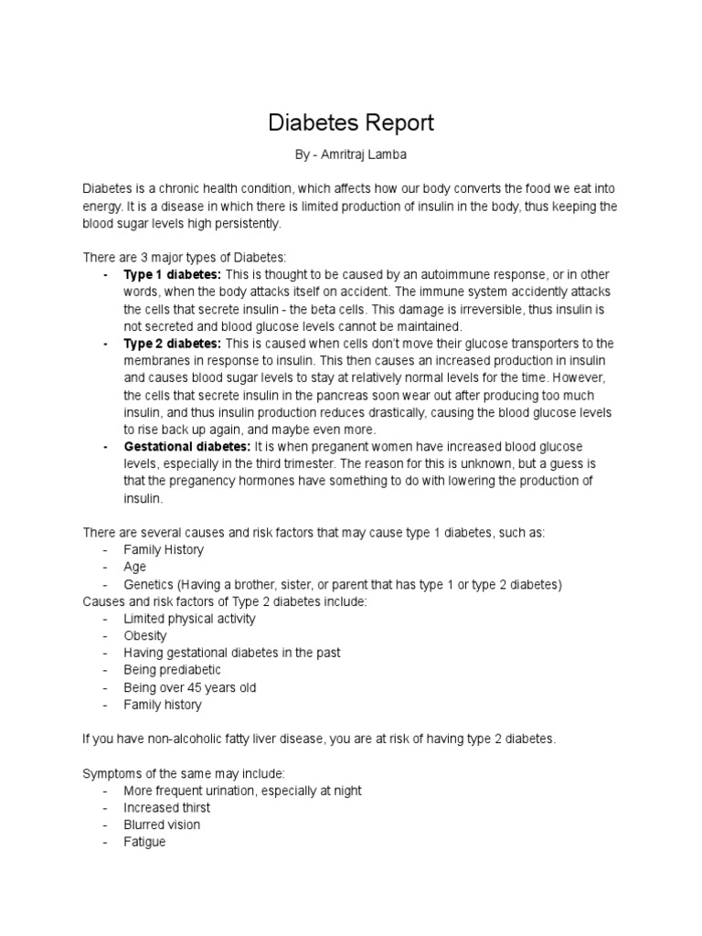 Diabetes Report - Amritraj Lamba | PDF | Insulin | Carbohydrates