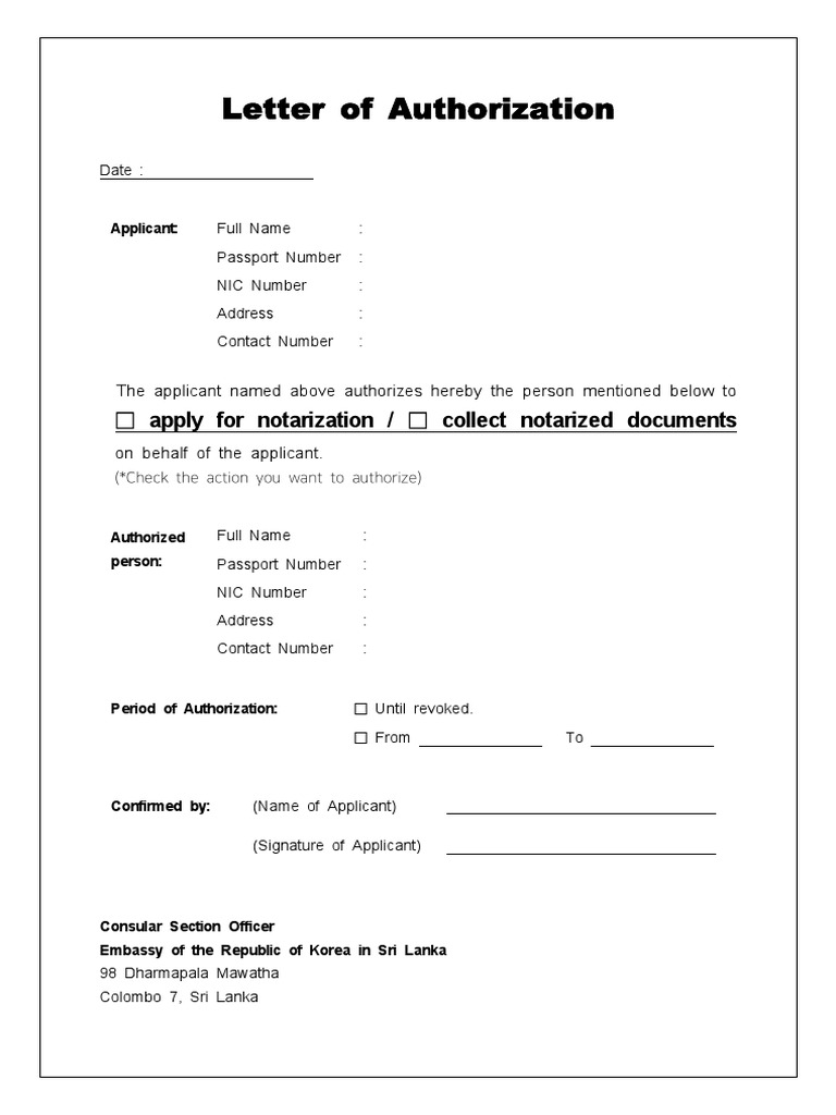 Letter of Authorization Form (Notarization) | PDF