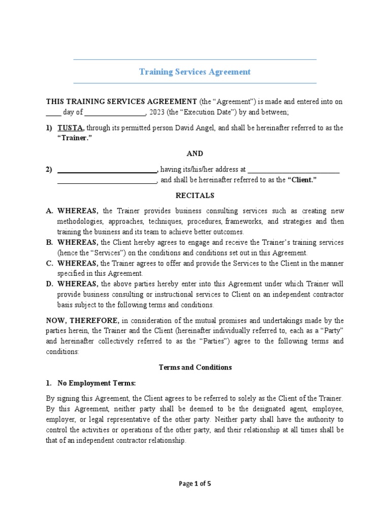 Single User Training Services Agreement | PDF | Indemnity | Damages