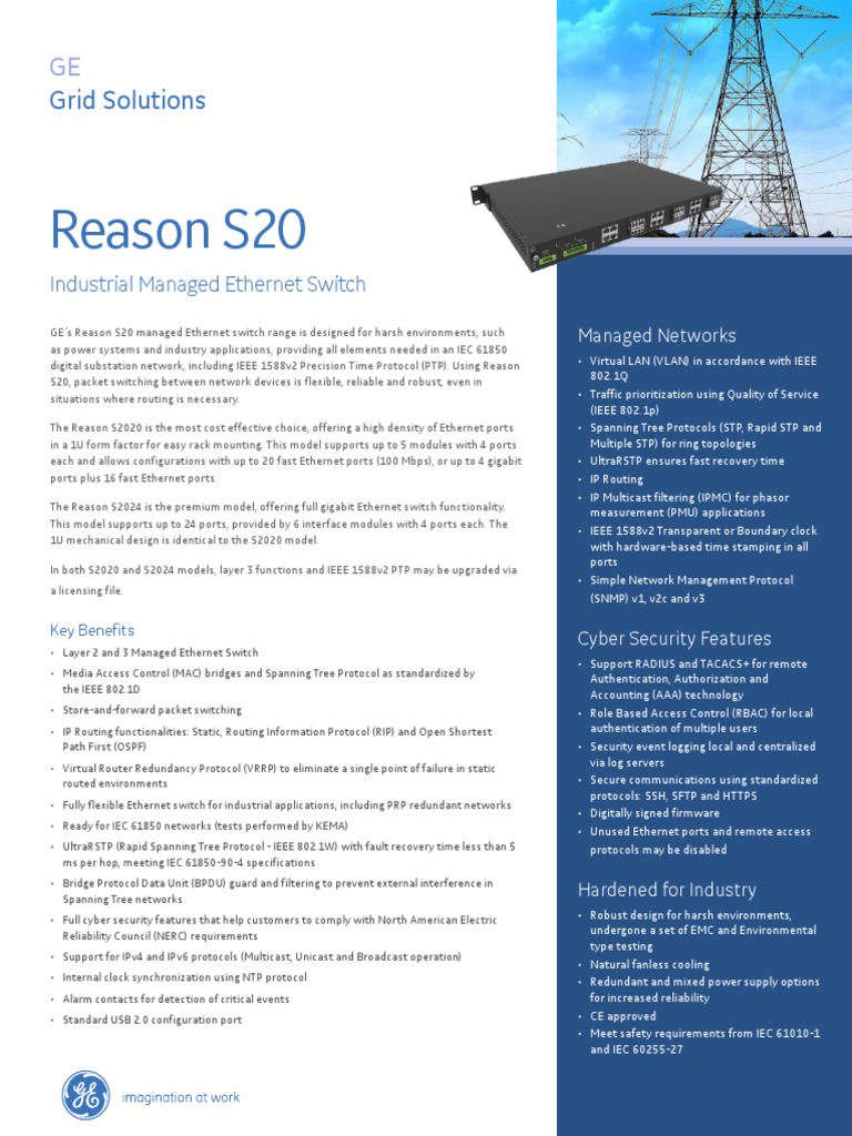 Reason S20. GE Grid Solutions. Industrial Managed Ethernet Switch ...