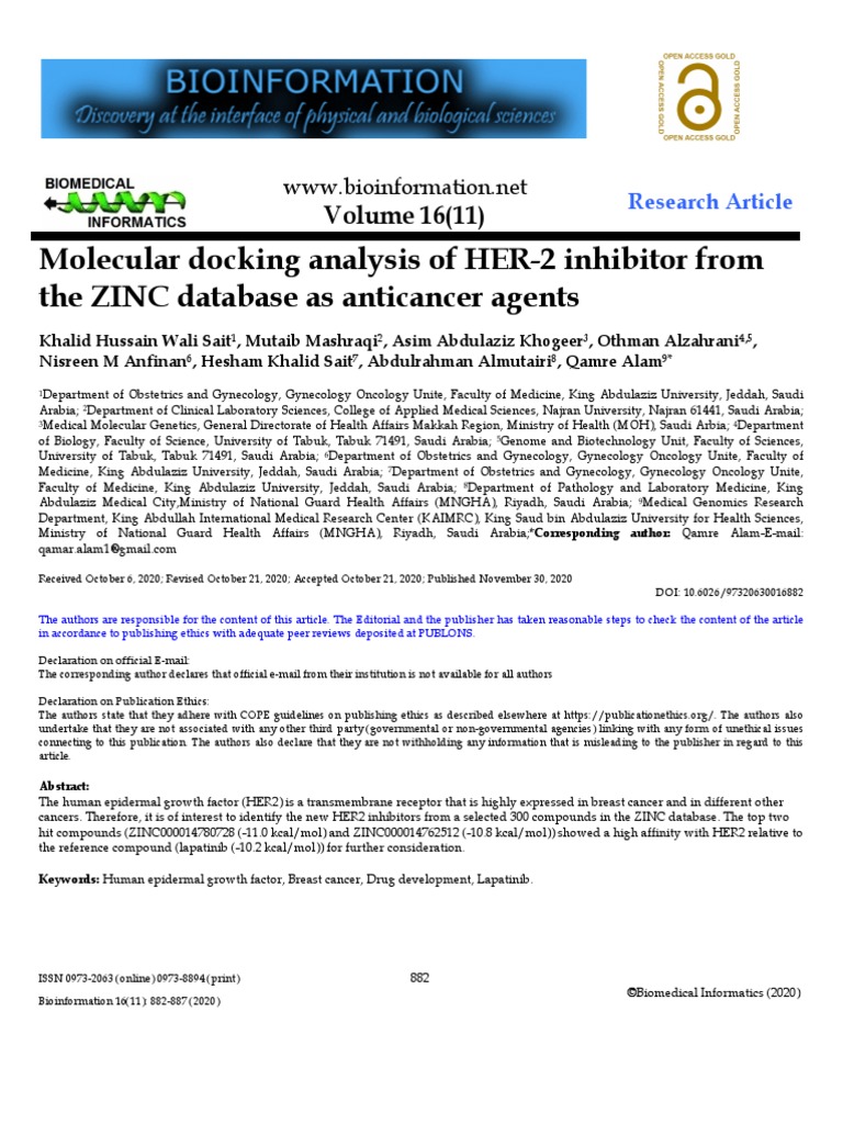 Molecular Docking Analysis of HER-2 Inhibitor From The ZINC Database As ...
