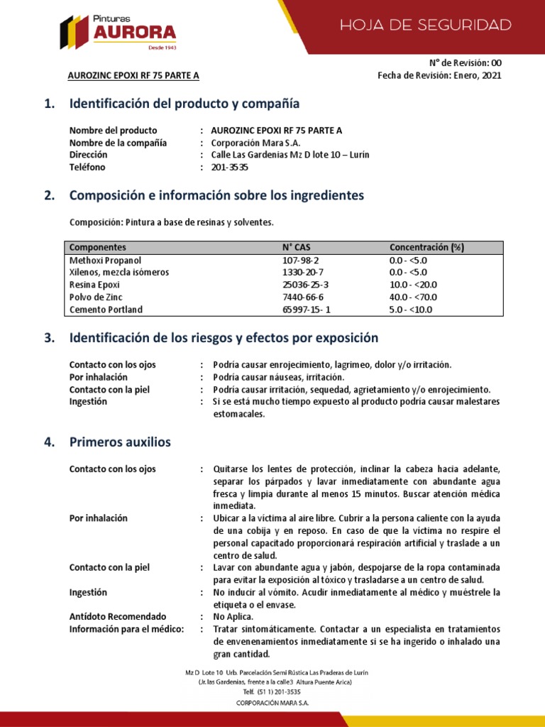 MSDS Aurozinc 75 RF (Resina) | PDF