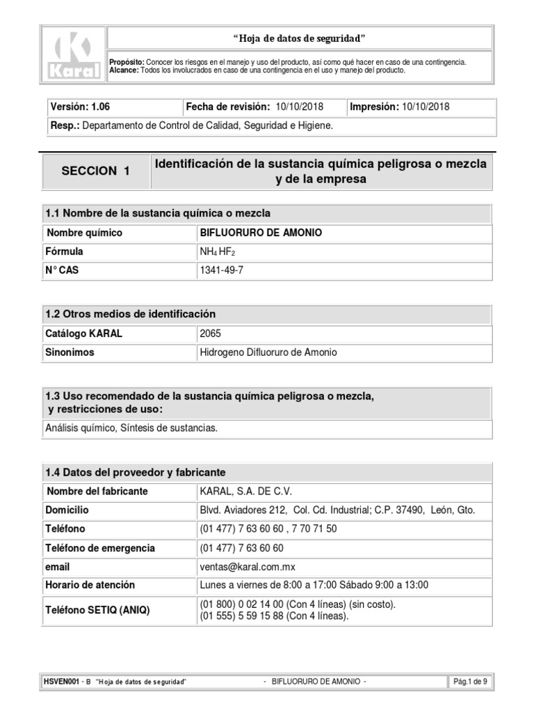 Bifluoruro de Amonio 2065 | PDF