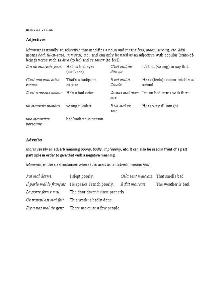 mauvais vs mal | PDF