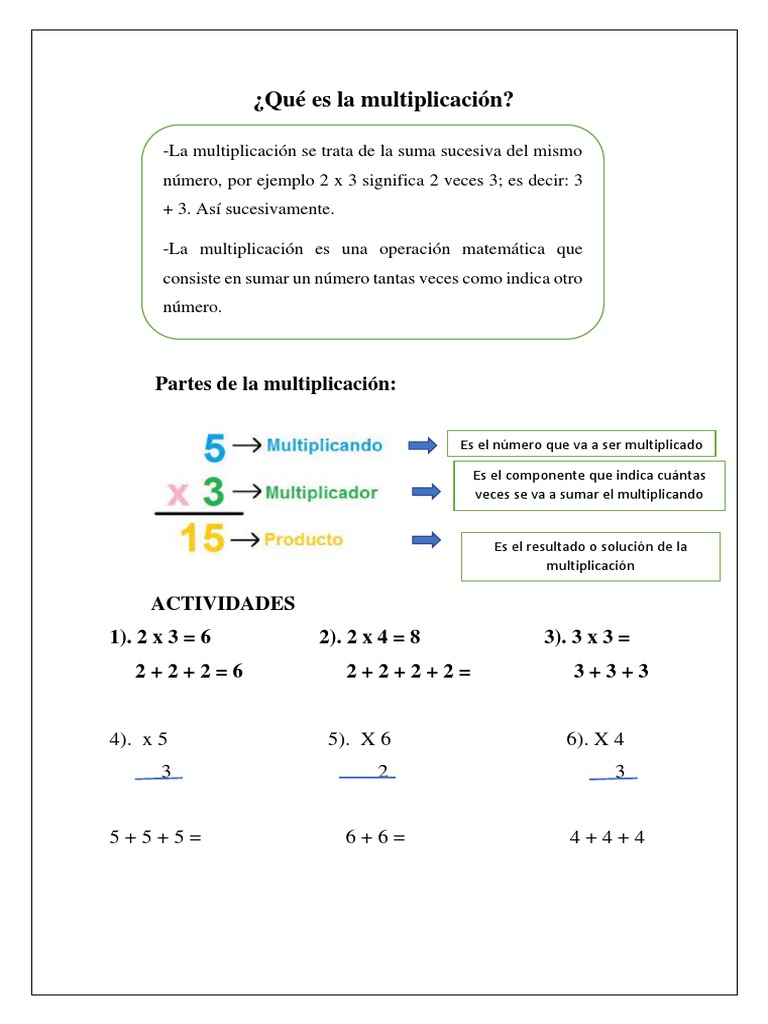 Definición y Concepto de Multiplicación | PDF