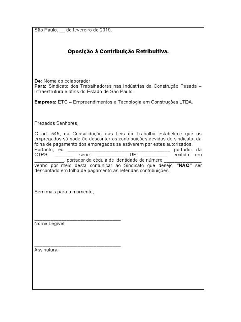 Carta de Oposição Ao Sindicato | PDF